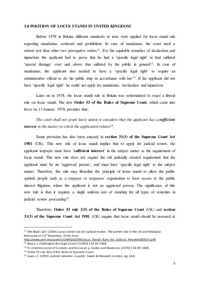 POSITION OF LOCUS STANDI IN MALAYSIA AND UNITED KINGDOM