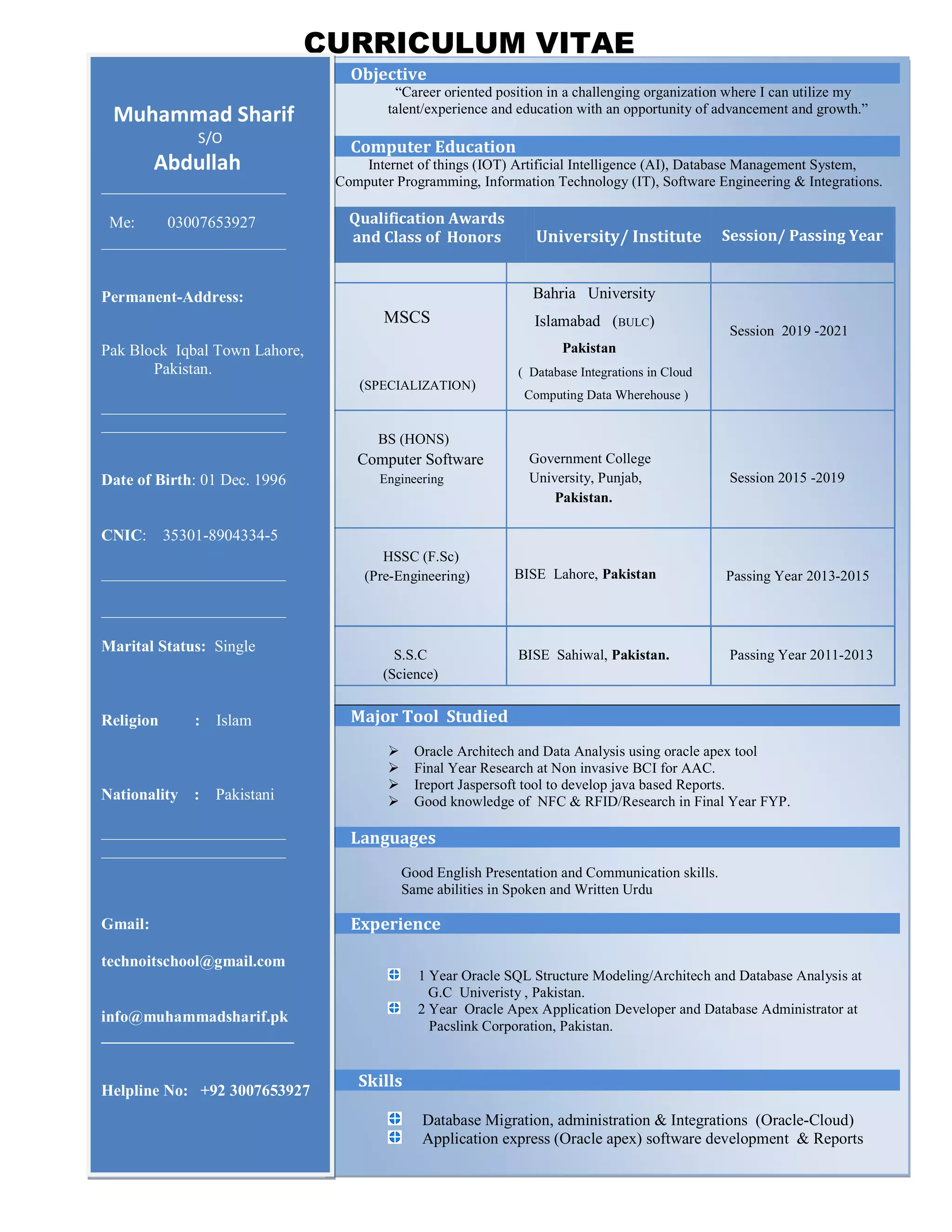 MUHAMMAD SHARIF CV | PDF