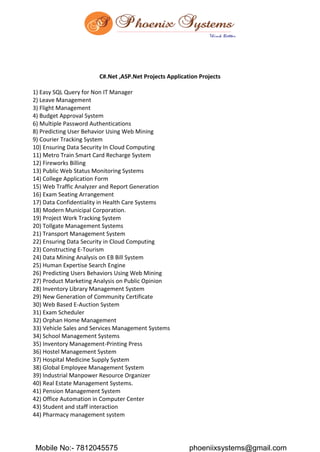 final year cse project list 2021 - 2022 | PDF