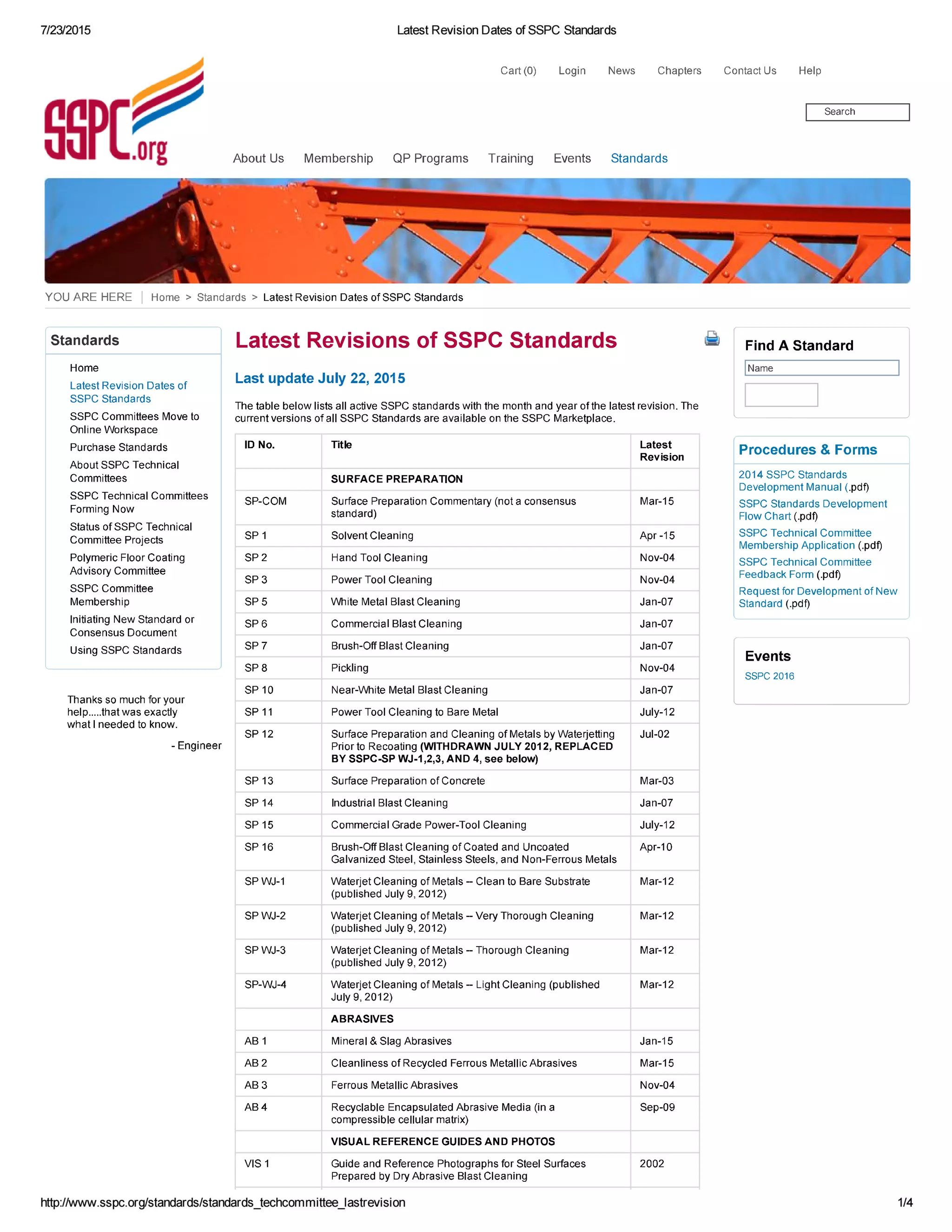 Latest revision dates of sspc standards | PDF