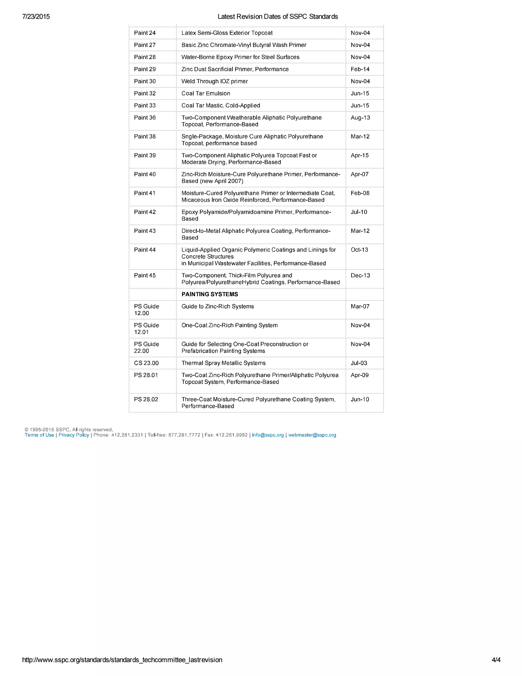 Latest revision dates of sspc standards | PDF
