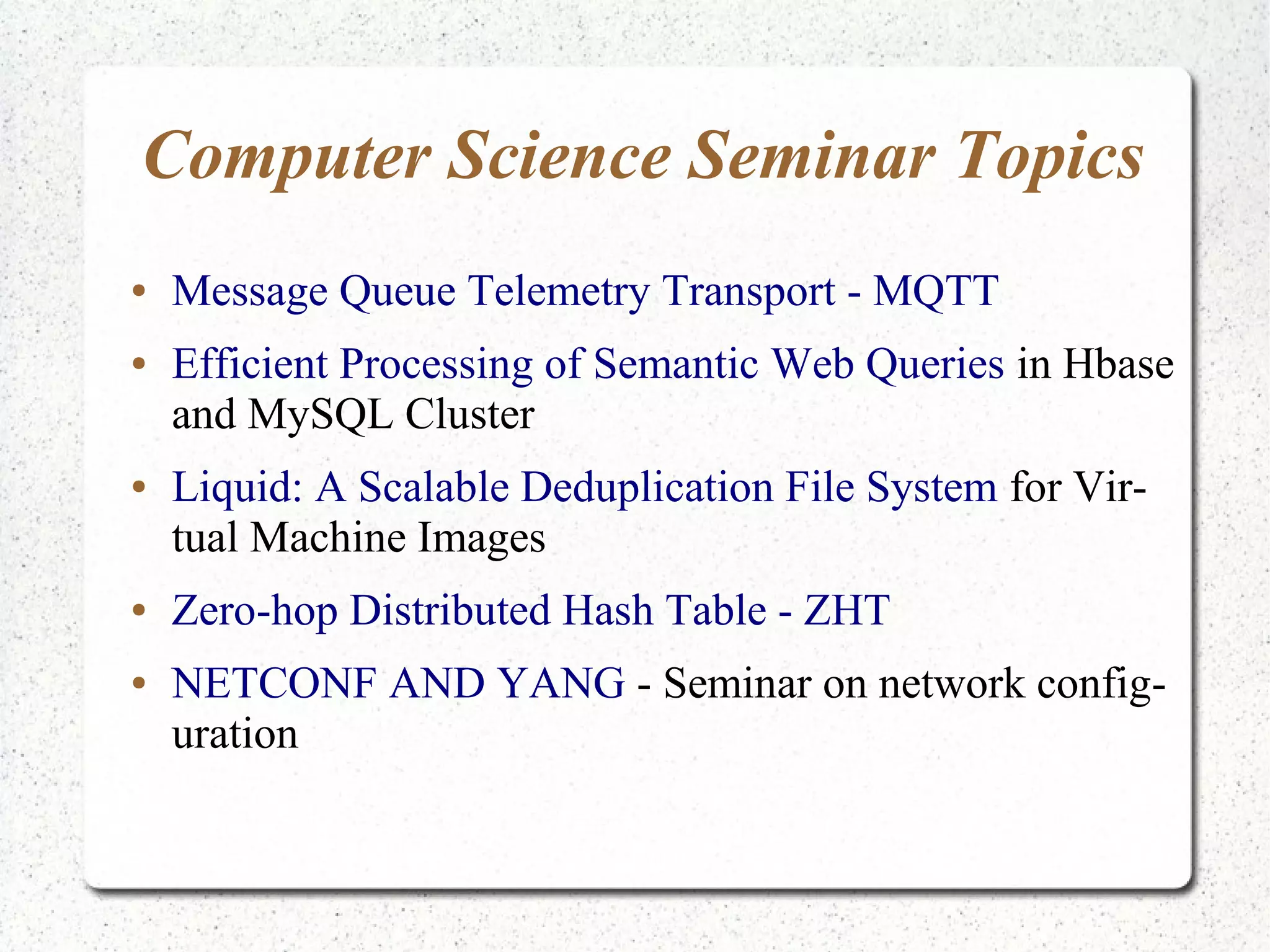 Latest Seminar Topics for Engineering,MCA,MSc Students | PDF