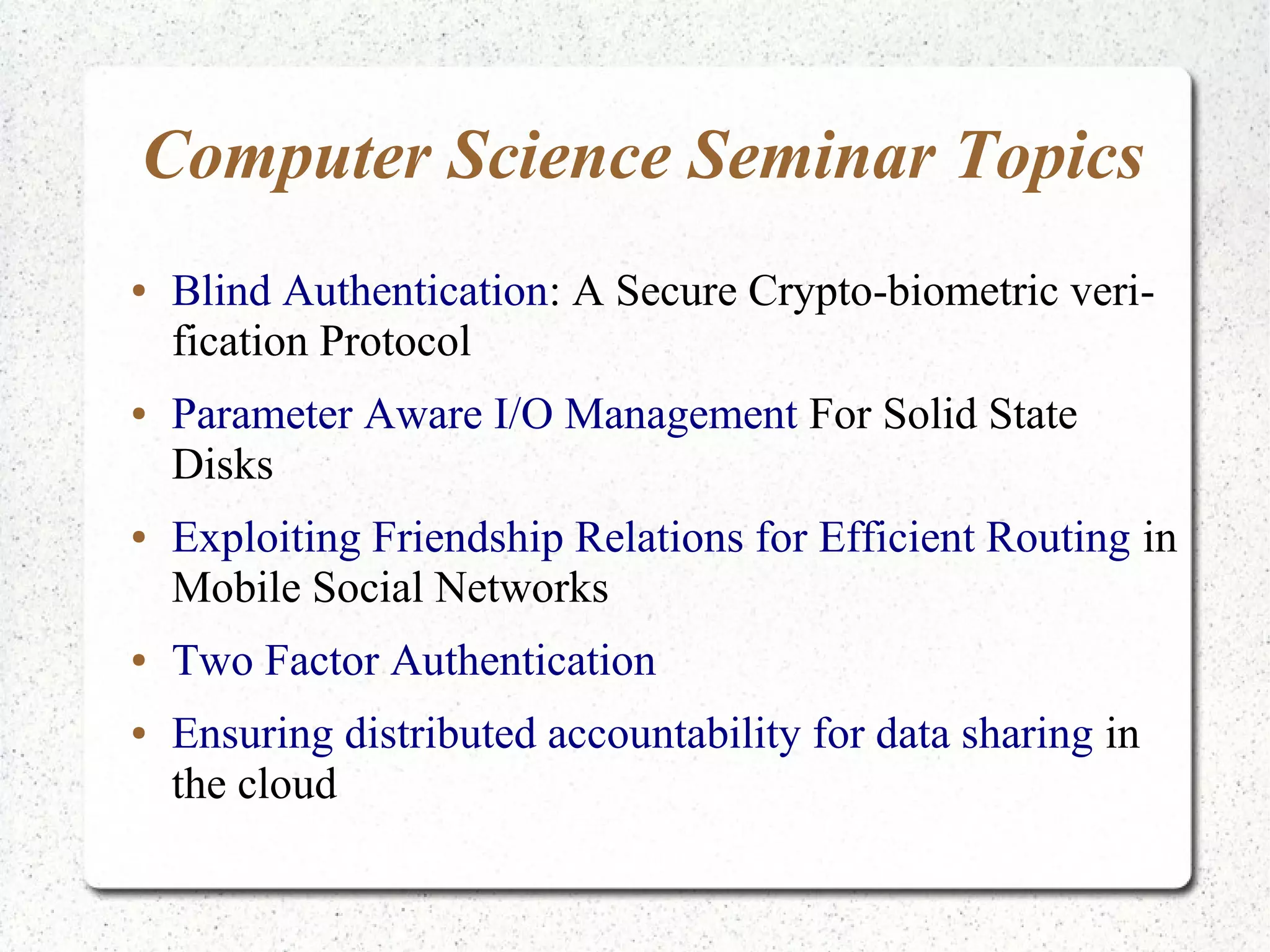 Latest Seminar Topics for Engineering,MCA,MSc Students | PDF