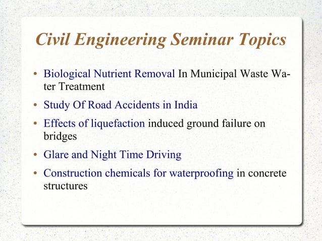 Latest Seminar Topics for Engineering,MCA,MSc Students | PDF | Civil ...