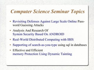 Latest Seminar Topics for Engineering,MCA,MSc Students | PDF