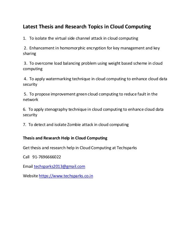 Latest Thesis And Research Topics In Cloud Computing