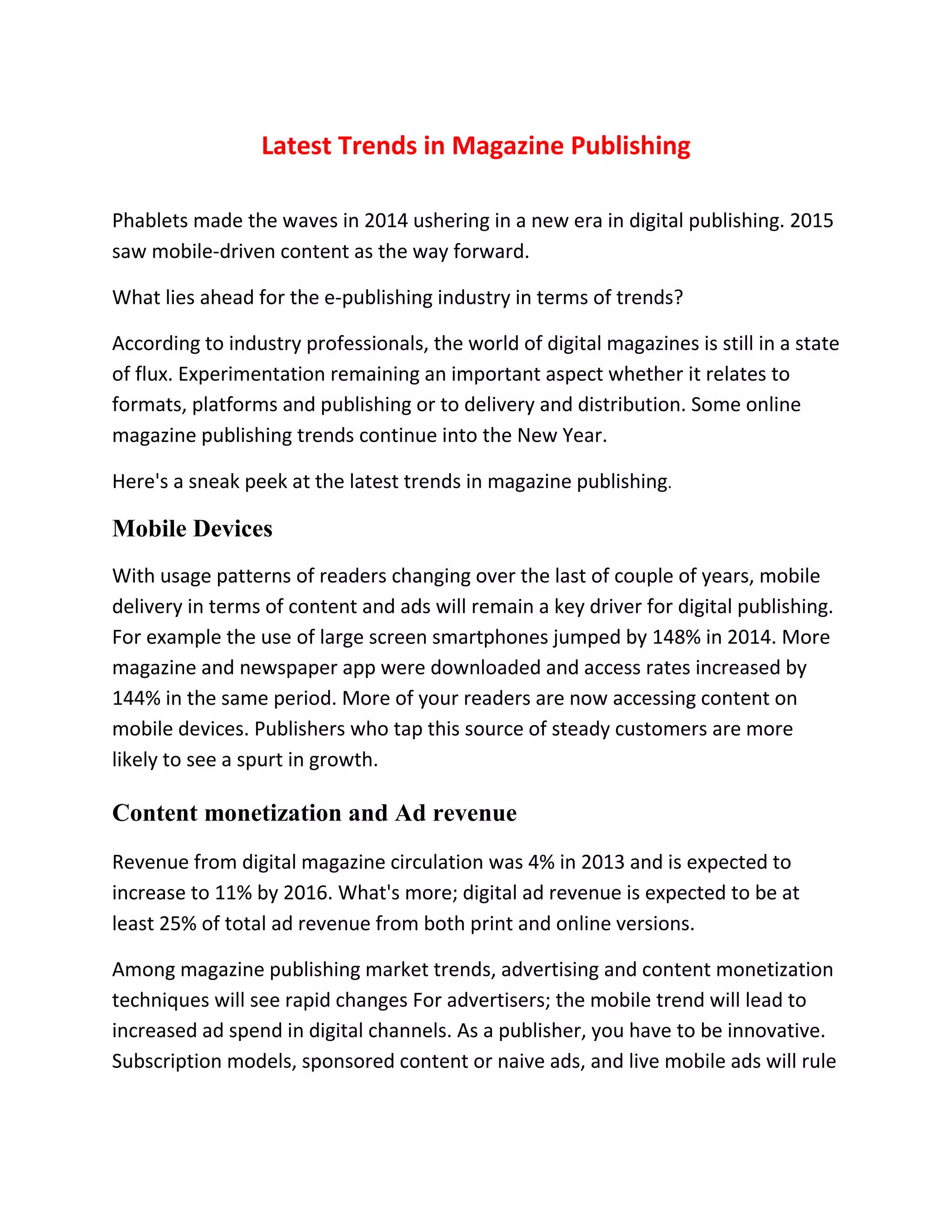 Latest trends in magazine publishing | PDF