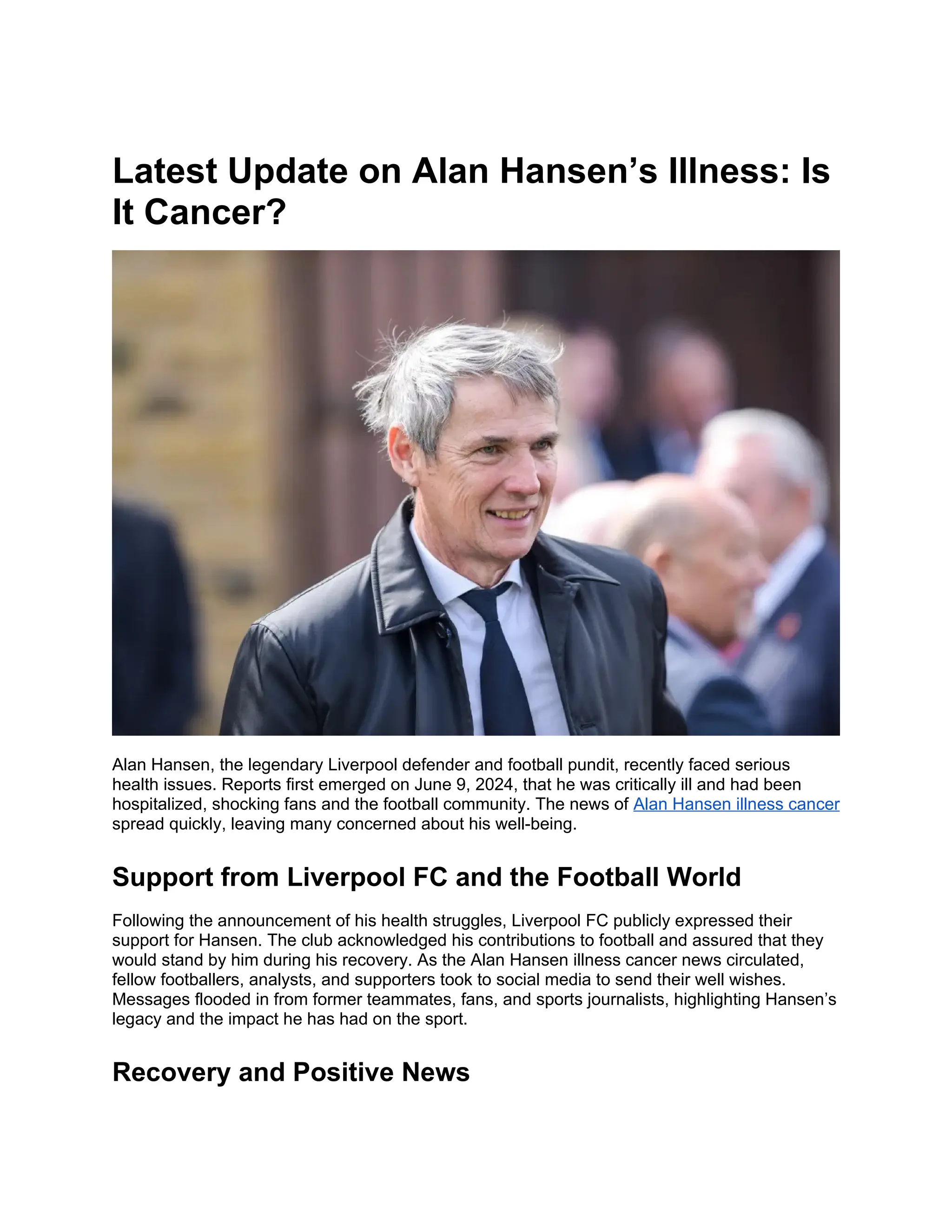 Latest Update on Alan Hansen’s Illness: Is It Cancer? | DOCX