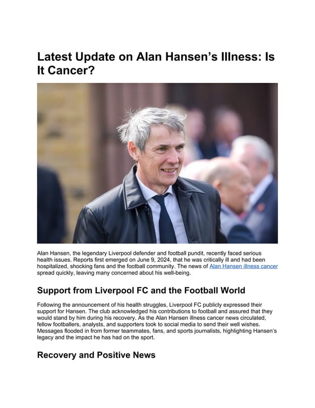 Latest Update on Alan Hansen’s Illness: Is It Cancer? | PDF