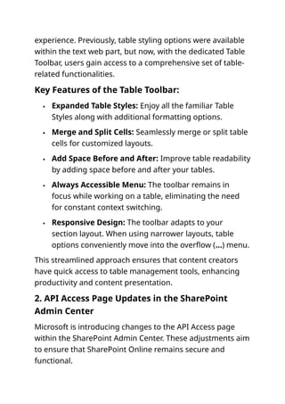 Latest Updates on SharePoint Online: Table Toolbar, API Access Changes ...