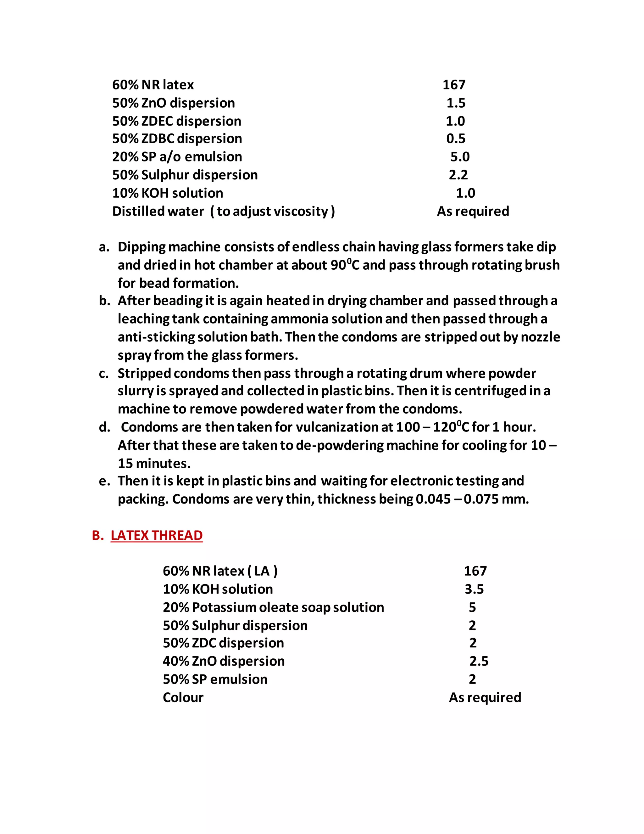 Latex ingredients and compounding with formulations of products with brief manufacturing process ...