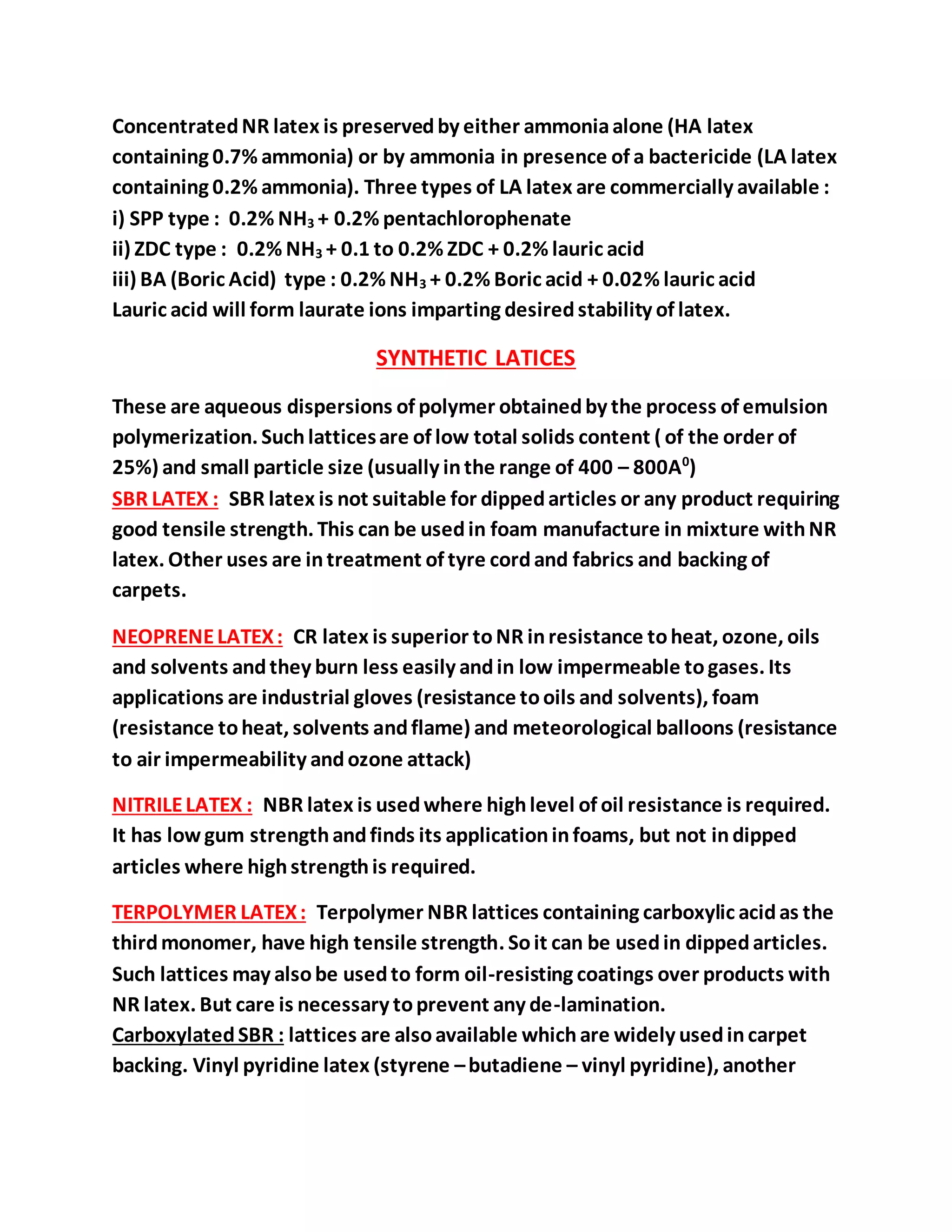 Latex ingredients and compounding with formulations of products with brief manufacturing process ...
