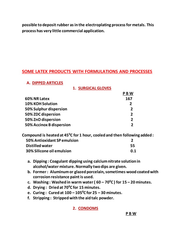 Latex ingredients and compounding with formulations of products with ...