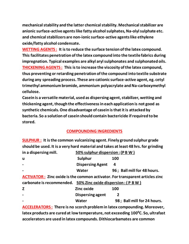 Latex ingredients and compounding with formulations of products with ...
