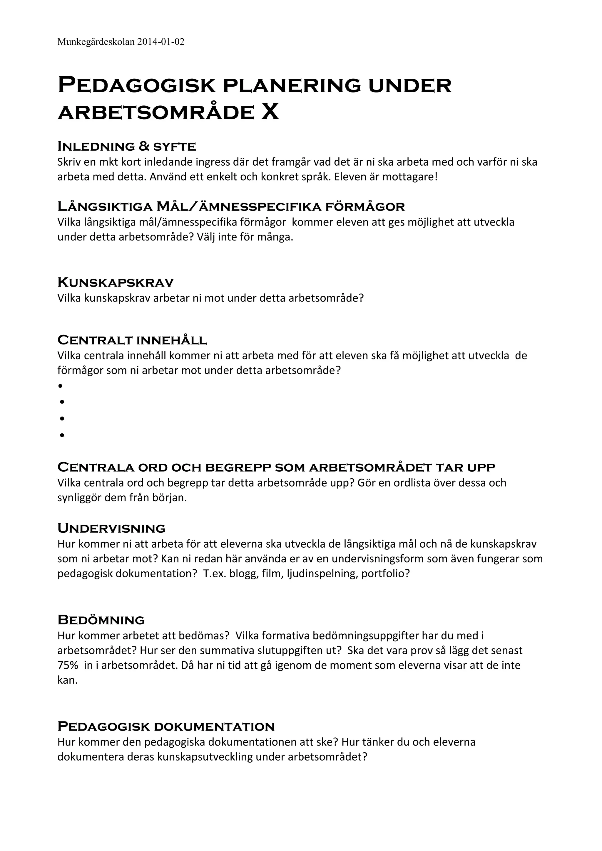 Lathund ståendepedagogisk planering | PDF | Educational Assessment | Education