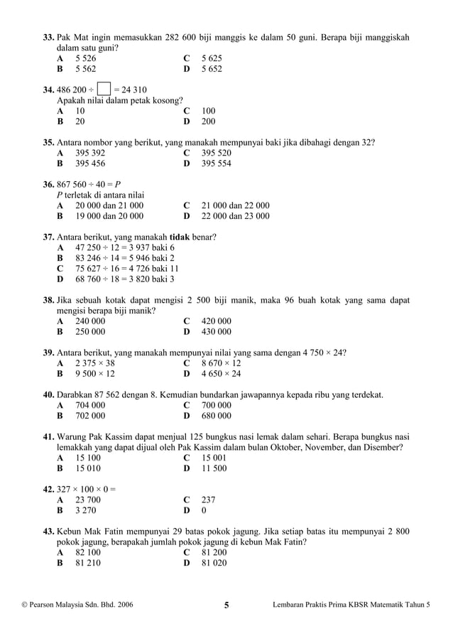 Latih tubi-soalan-latihan-matematik-tahun-5-cuti-bulan-mac-1 | PDF