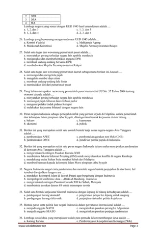 Latihan soal ujian pendidikan kewarganegaraan sd 2013 | PDF