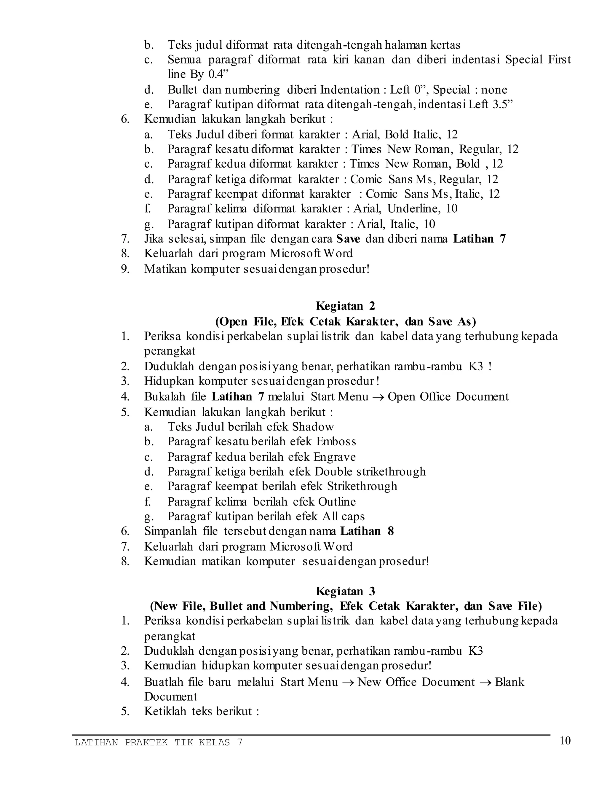 LATIHAN PRAKTIKUM MICROSOFT WORD | DOCX
