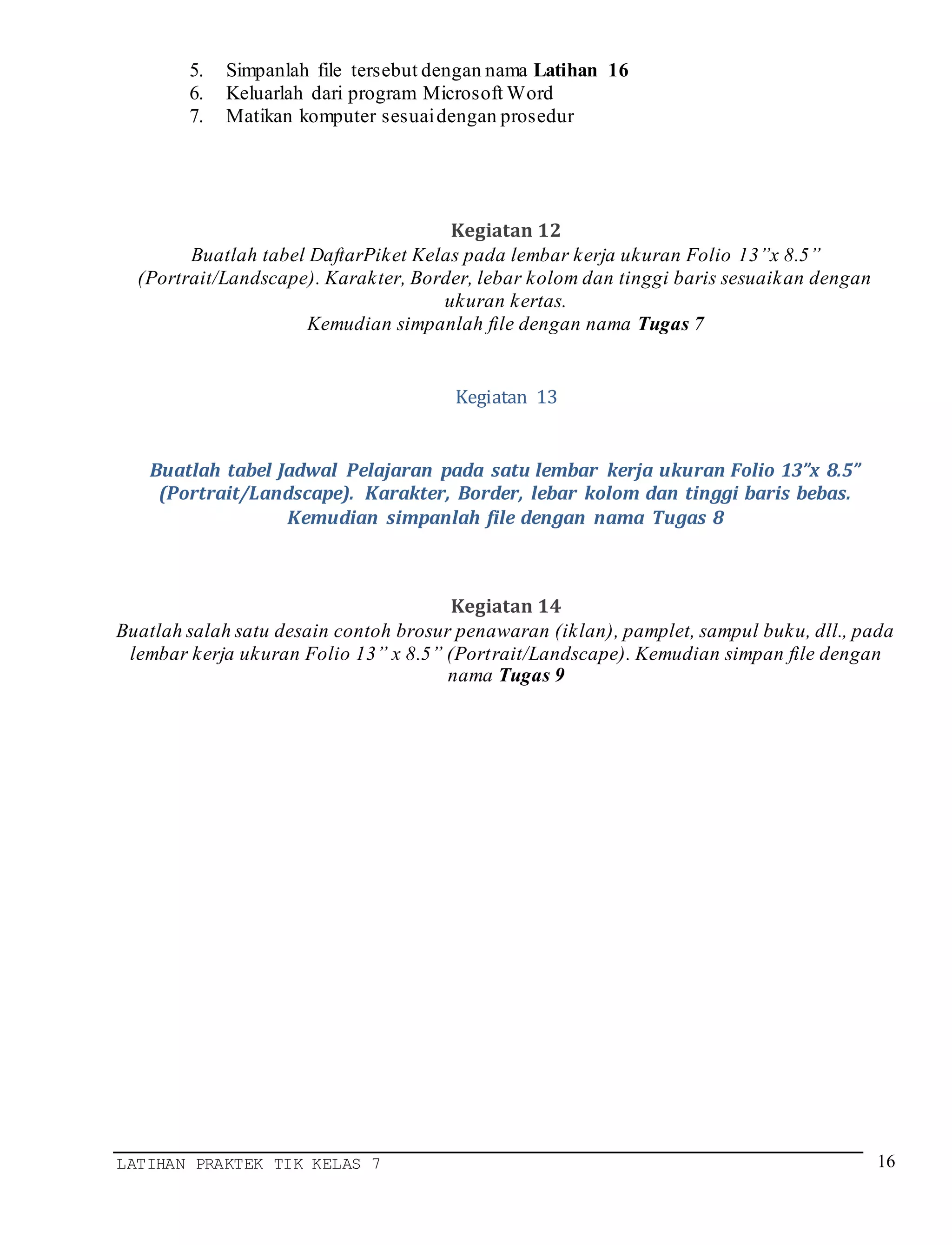 LATIHAN PRAKTIKUM MICROSOFT WORD | DOCX