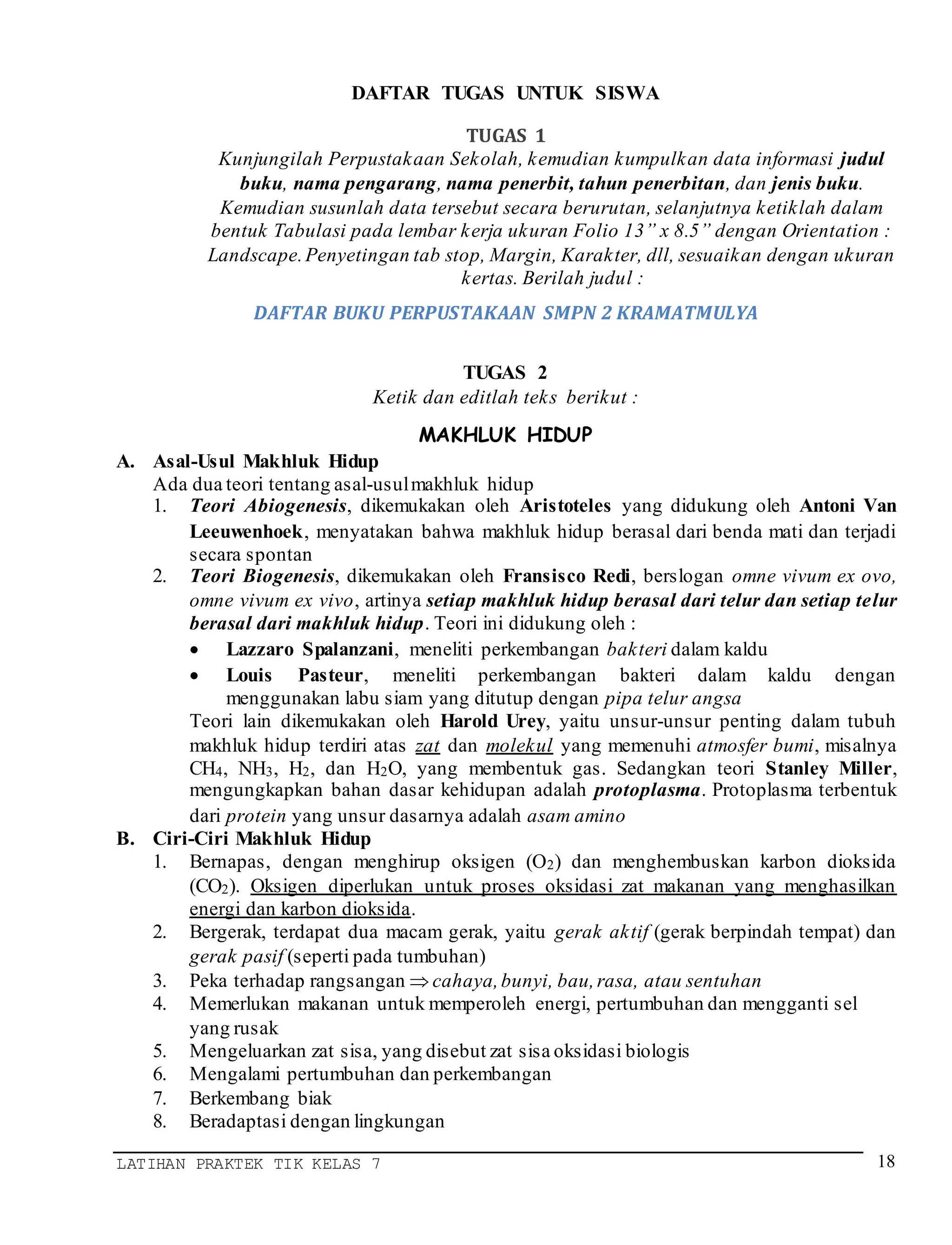 LATIHAN PRAKTIKUM MICROSOFT WORD | DOCX
