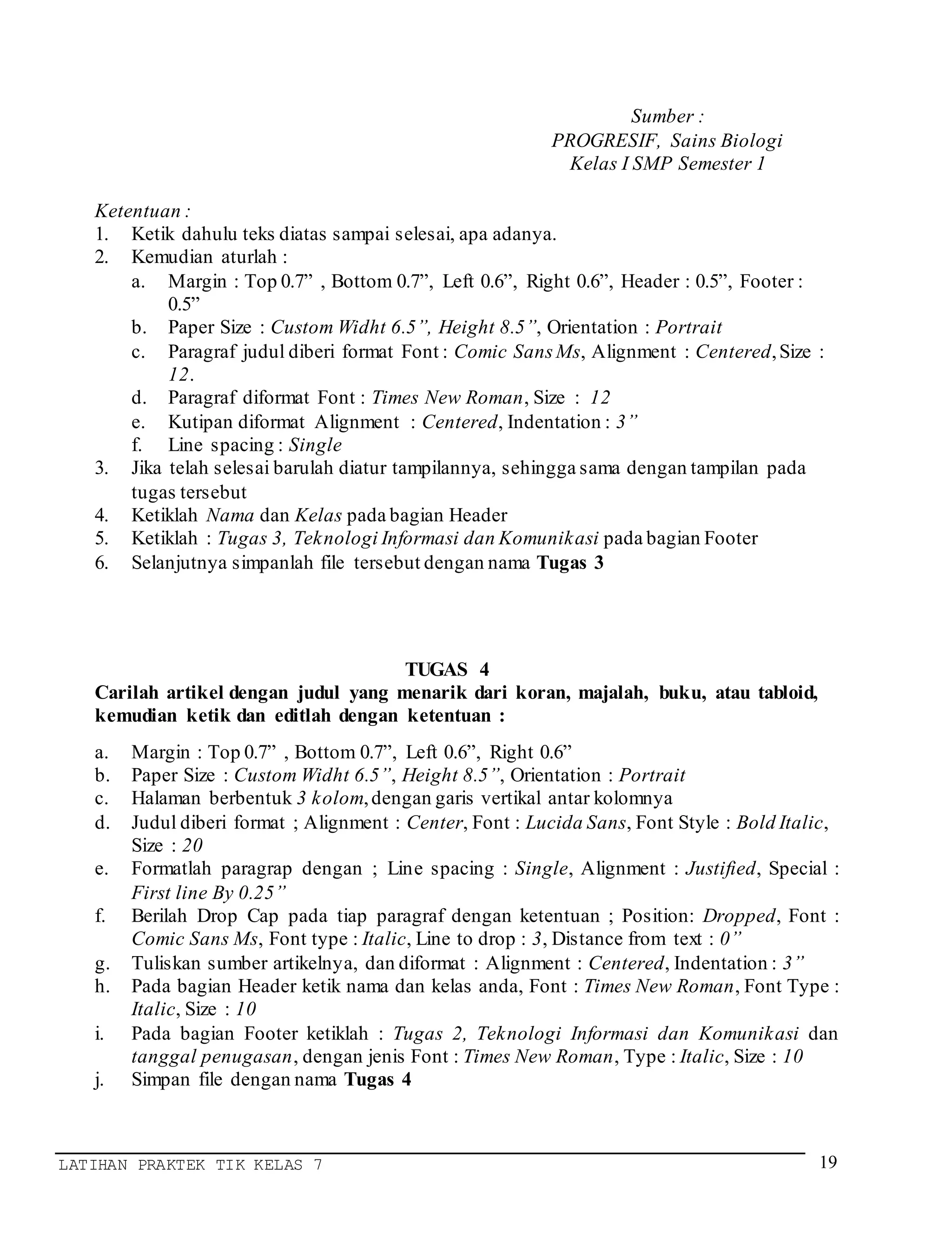 LATIHAN PRAKTIKUM MICROSOFT WORD | DOCX