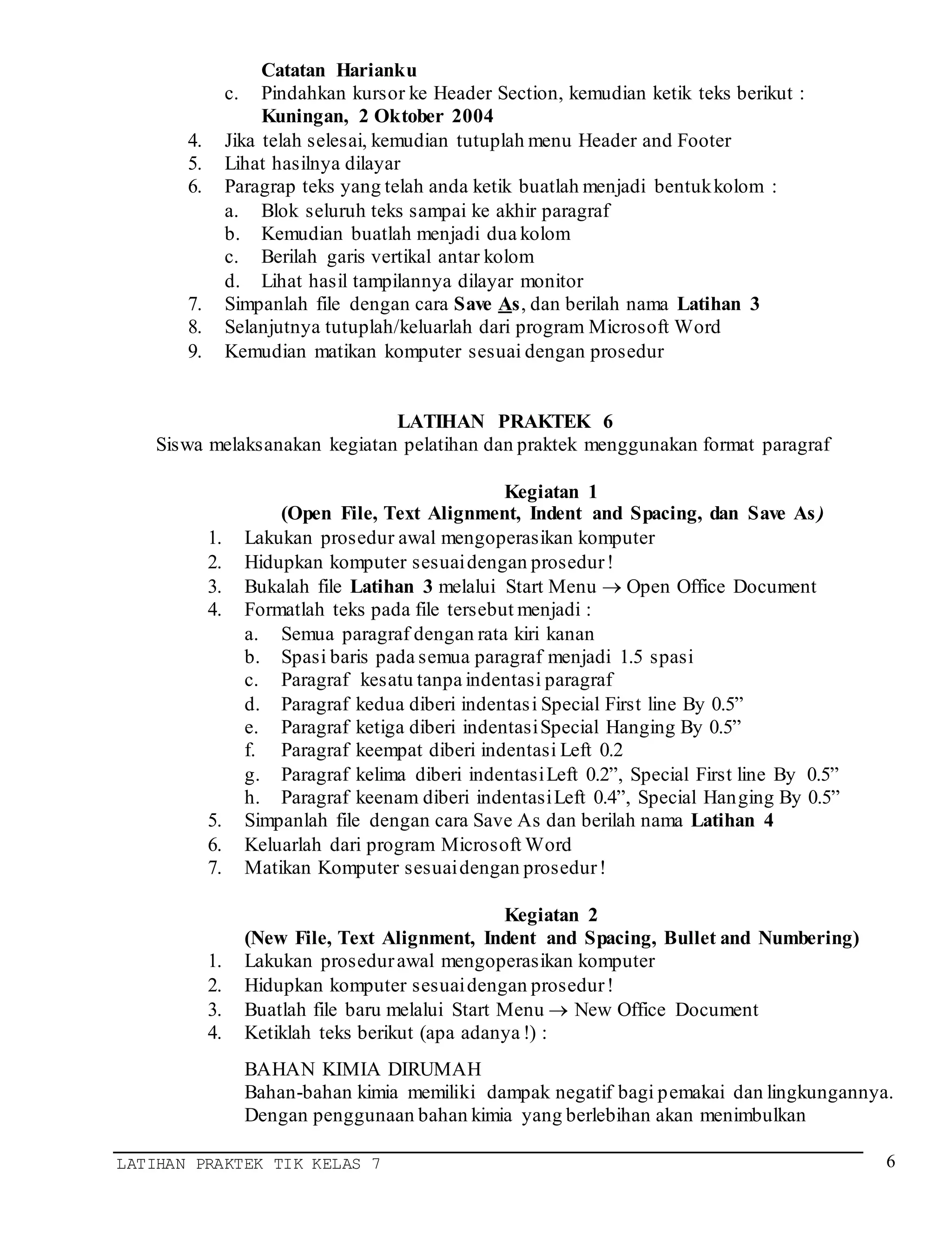 LATIHAN PRAKTIKUM MICROSOFT WORD | DOCX