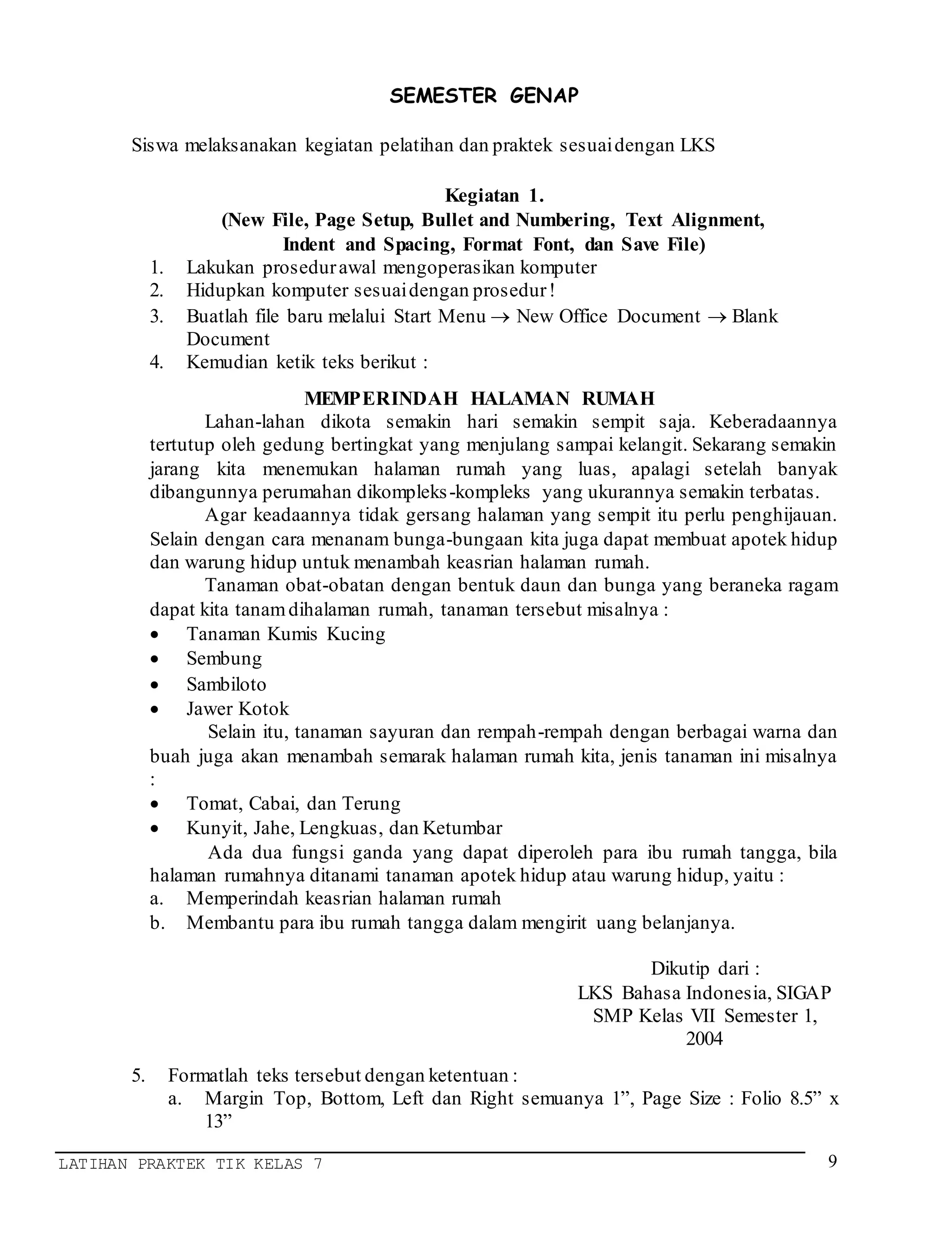 LATIHAN PRAKTIKUM MICROSOFT WORD | DOCX