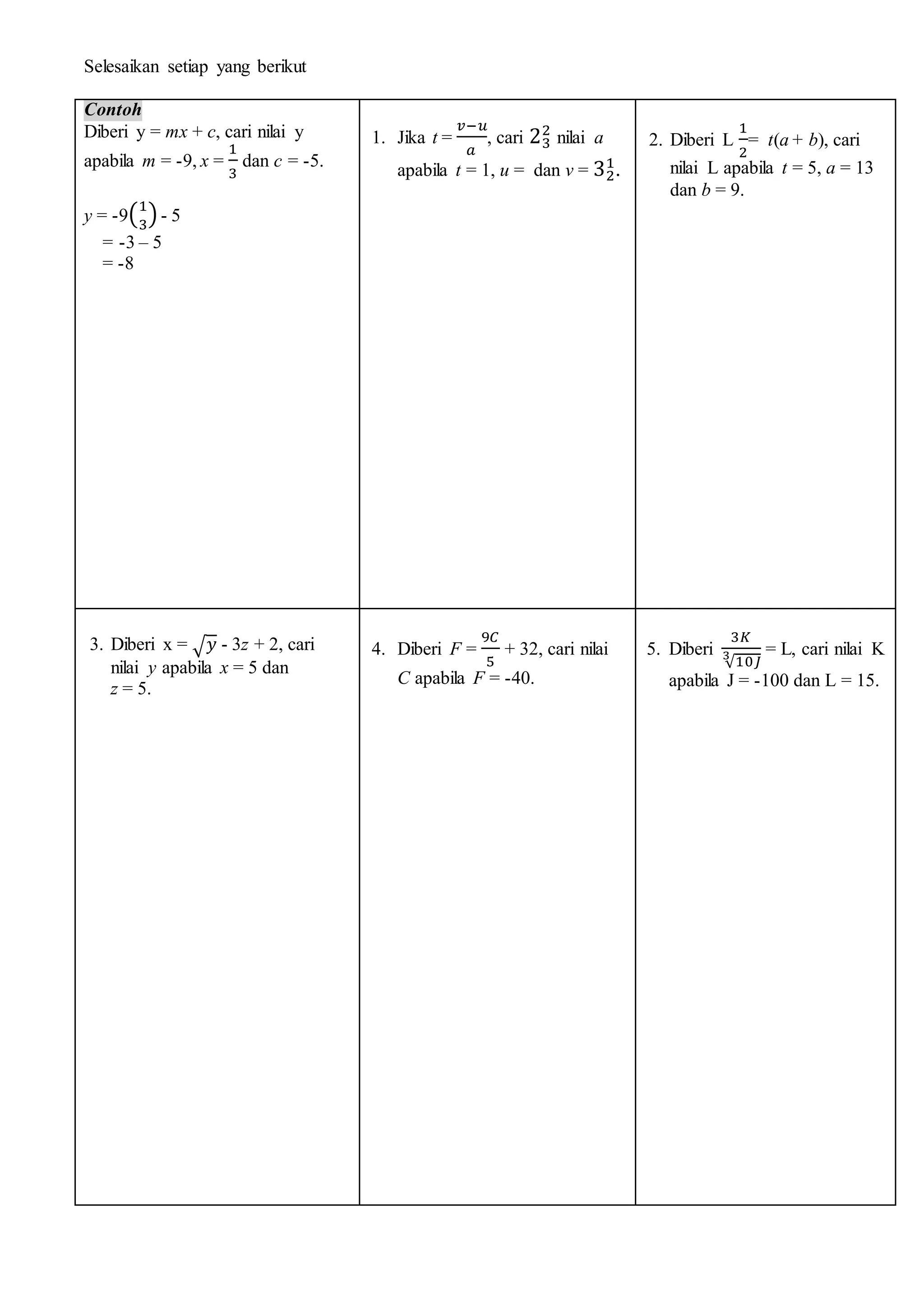 Latihan rumus algebra | DOCX
