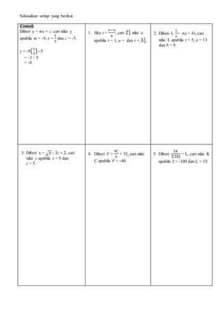 Latihan rumus algebra | DOCX