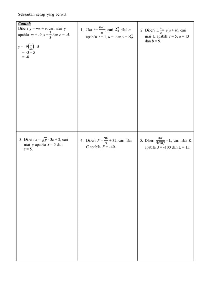 Latihan rumus algebra | DOCX