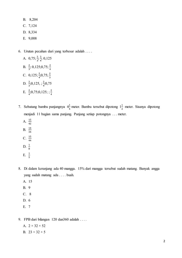 Latihan Soal Matematika Kelas 6 SD | DOCX