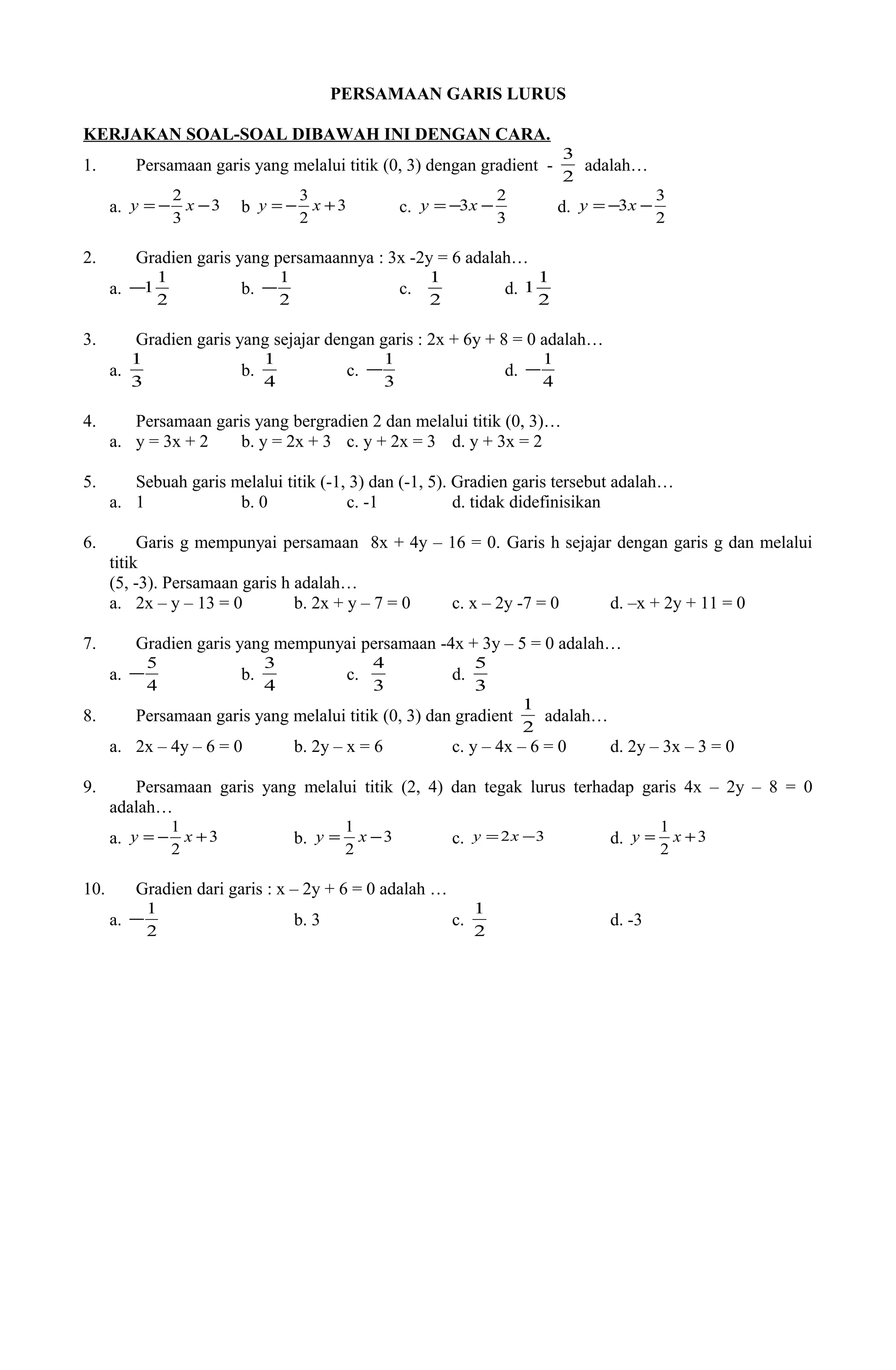 Latihan soal-persamaan-garis-lurus | DOC