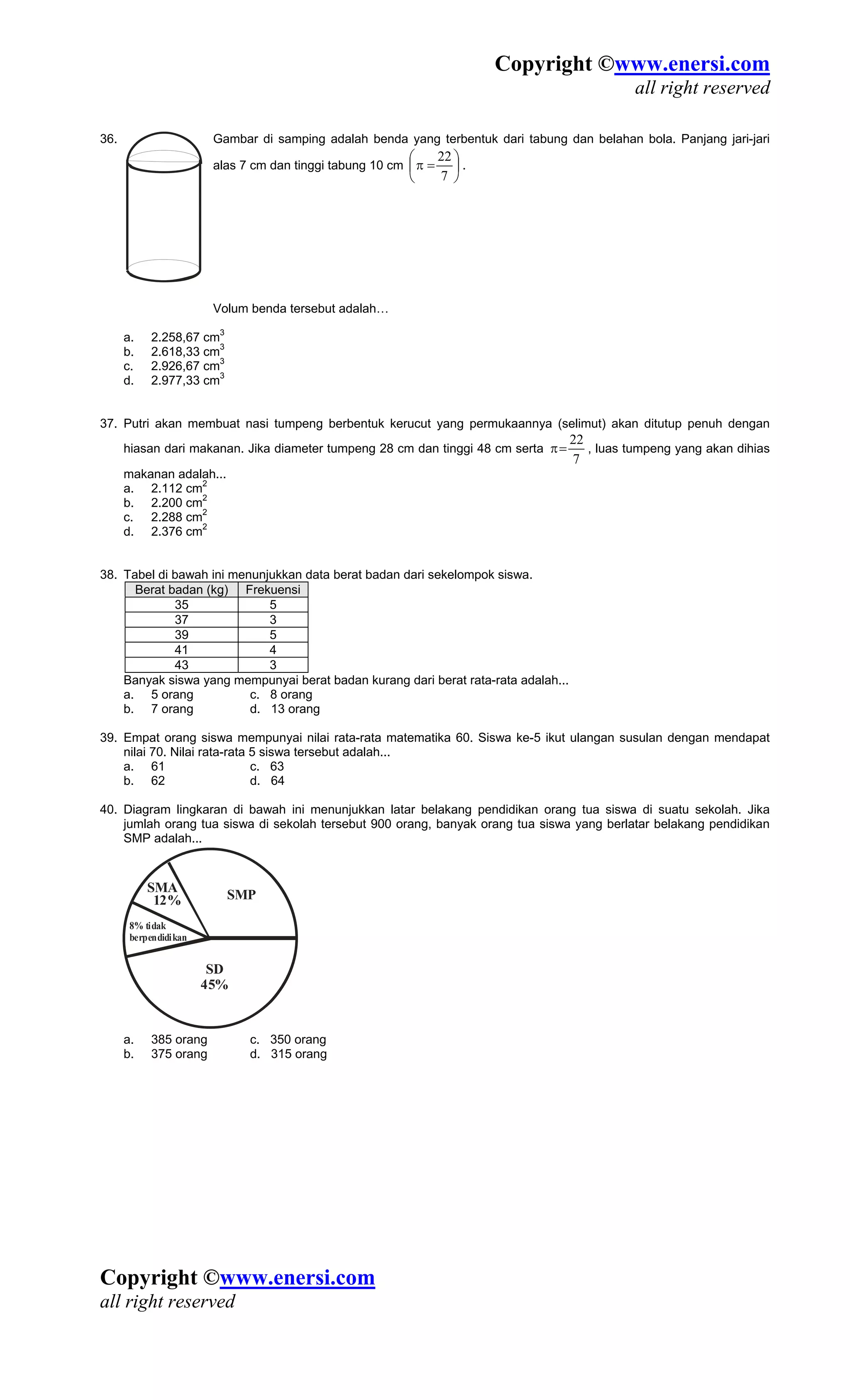 Latihan soal-un-smp-mts-2012-matematika | PDF