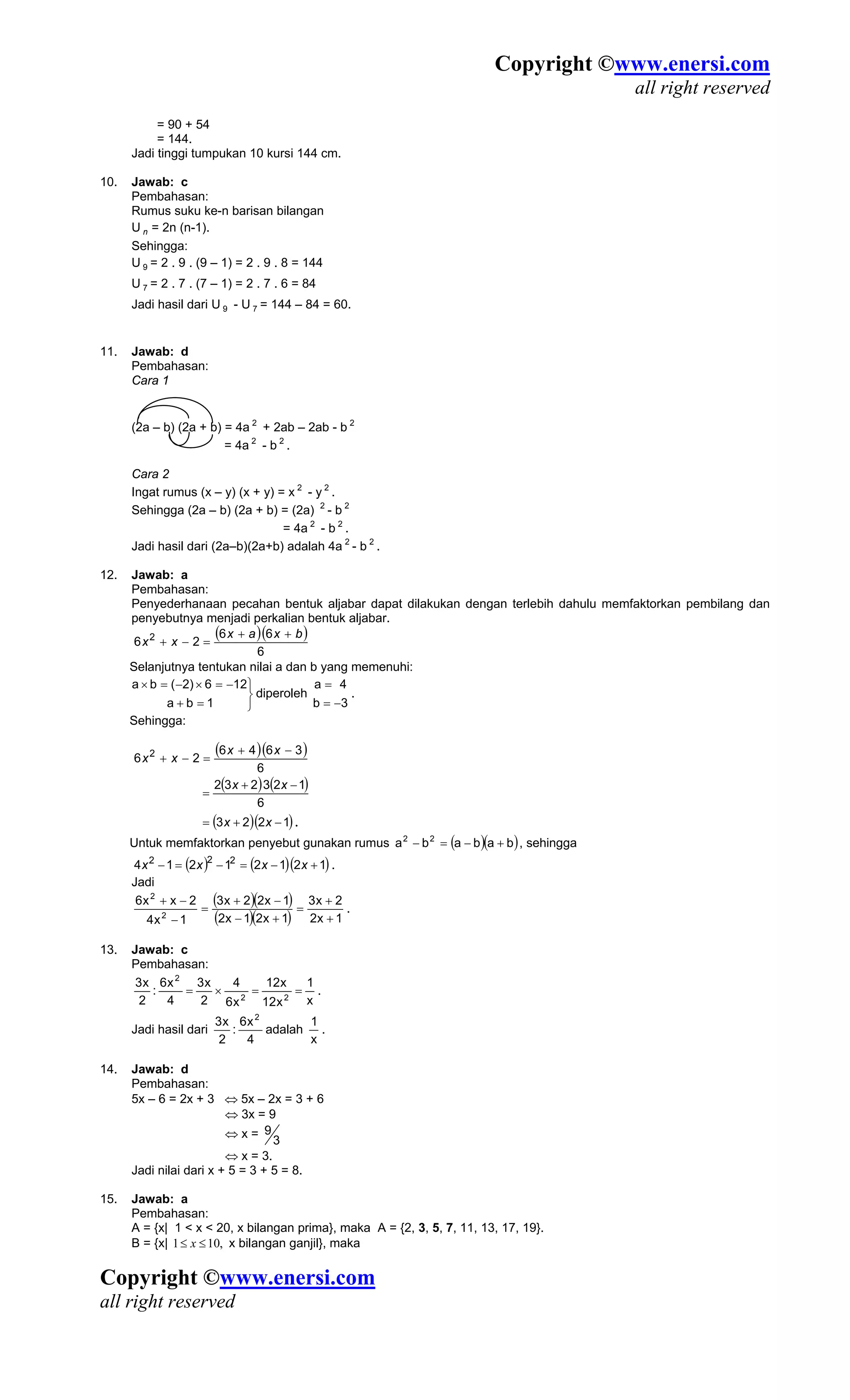 Latihan soal-un-smp-mts-2012-matematika-bahas | PDF