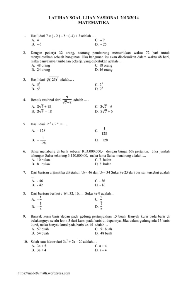 Latihan ujian-nasional-smp-2013-2014 | PDF