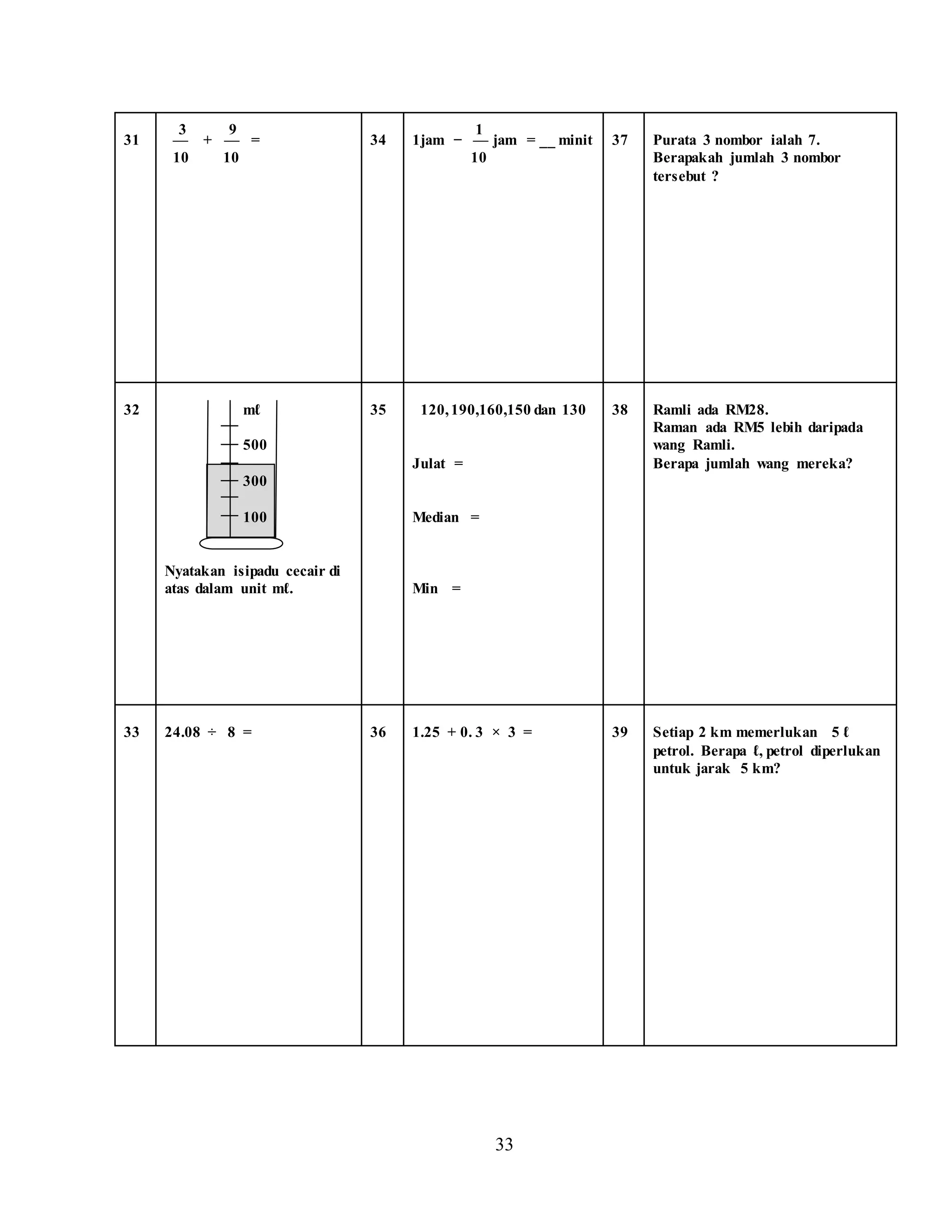 Latihan asas matematik | DOC