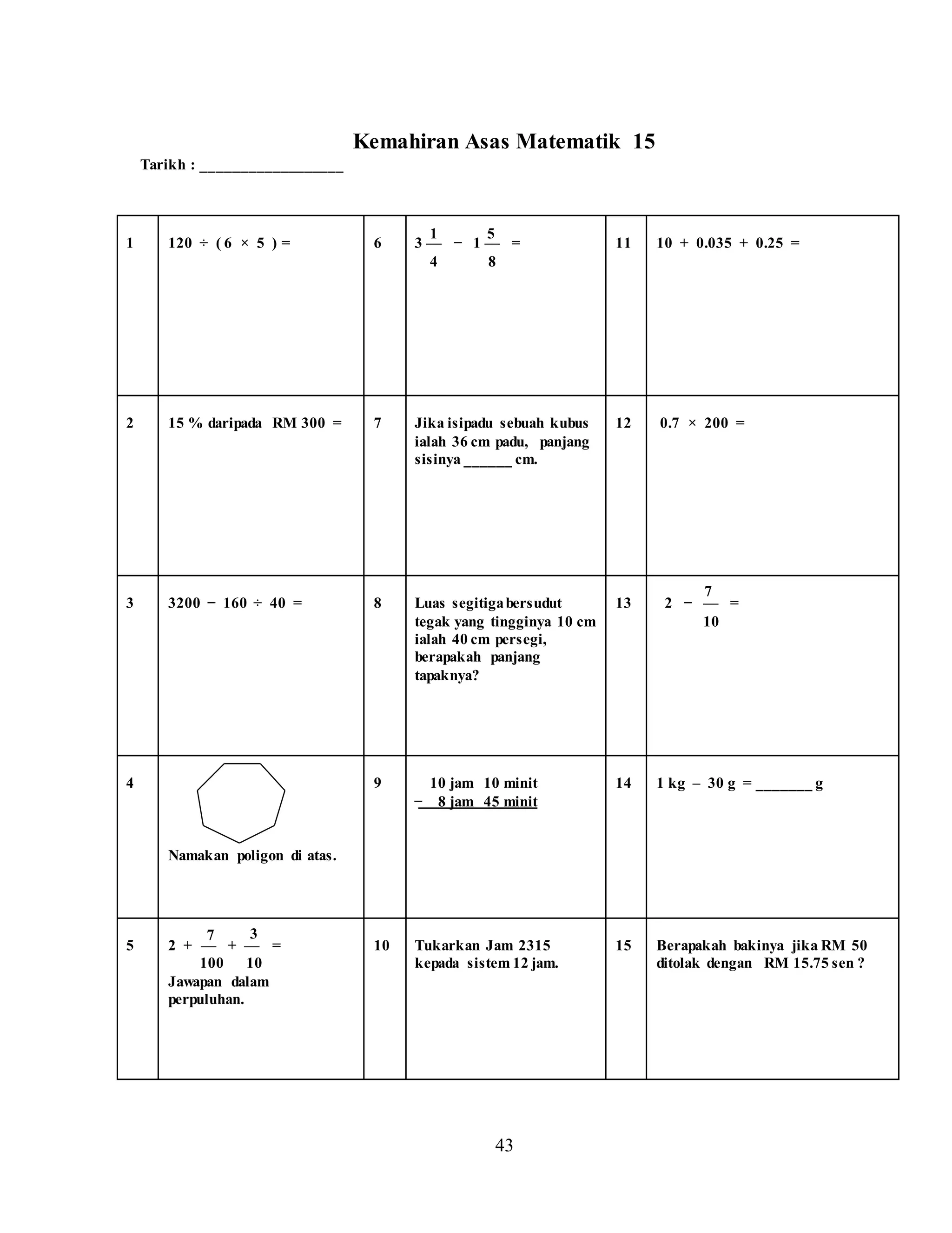 Latihan asas matematik | DOC