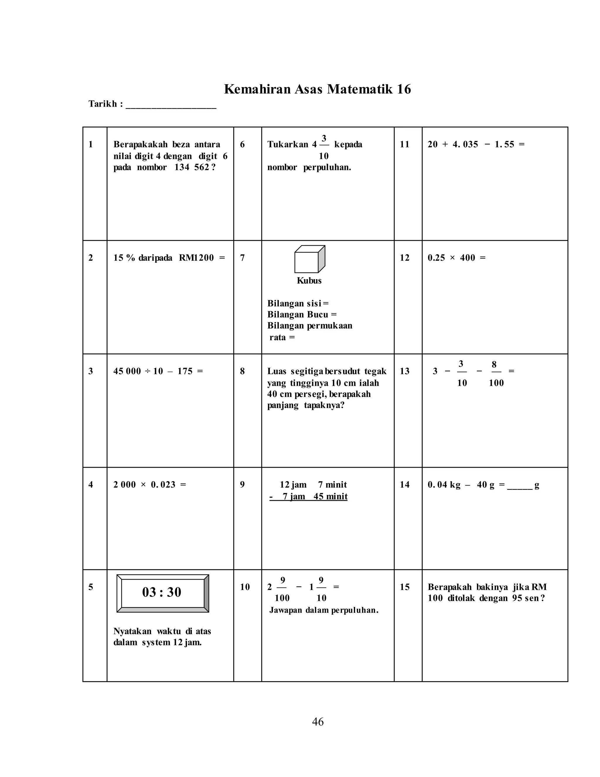 Latihan asas matematik | DOC