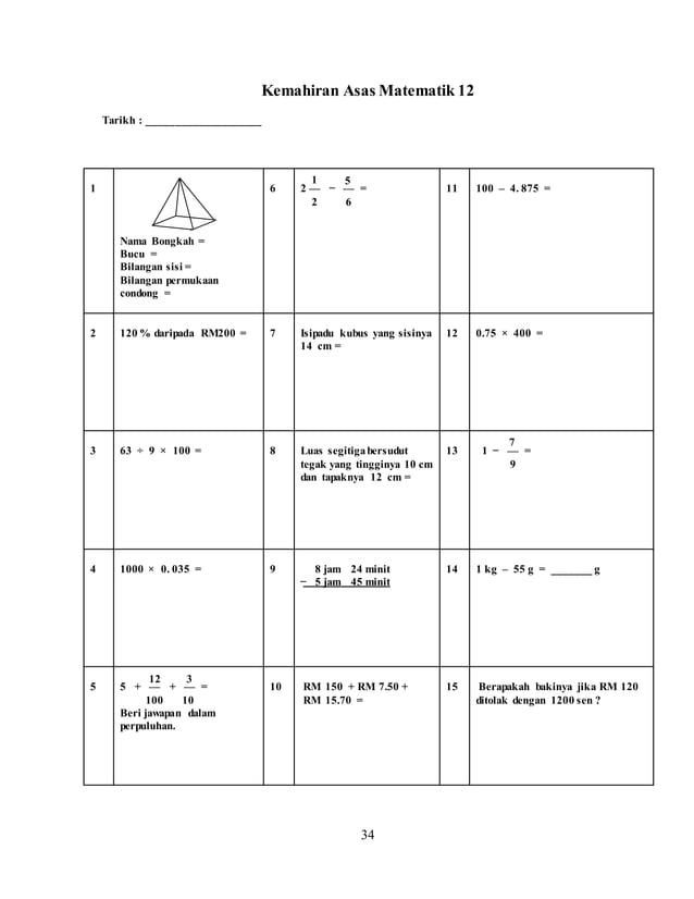 Latihan asas matematik | DOC