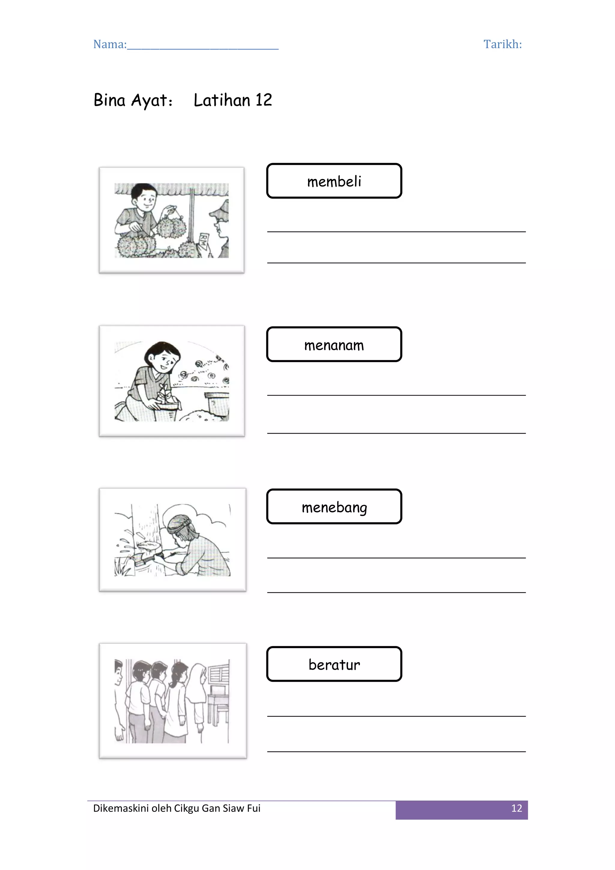 Latihan Bina Ayat Bm Tahun 1 Dan 2 1 Pdf