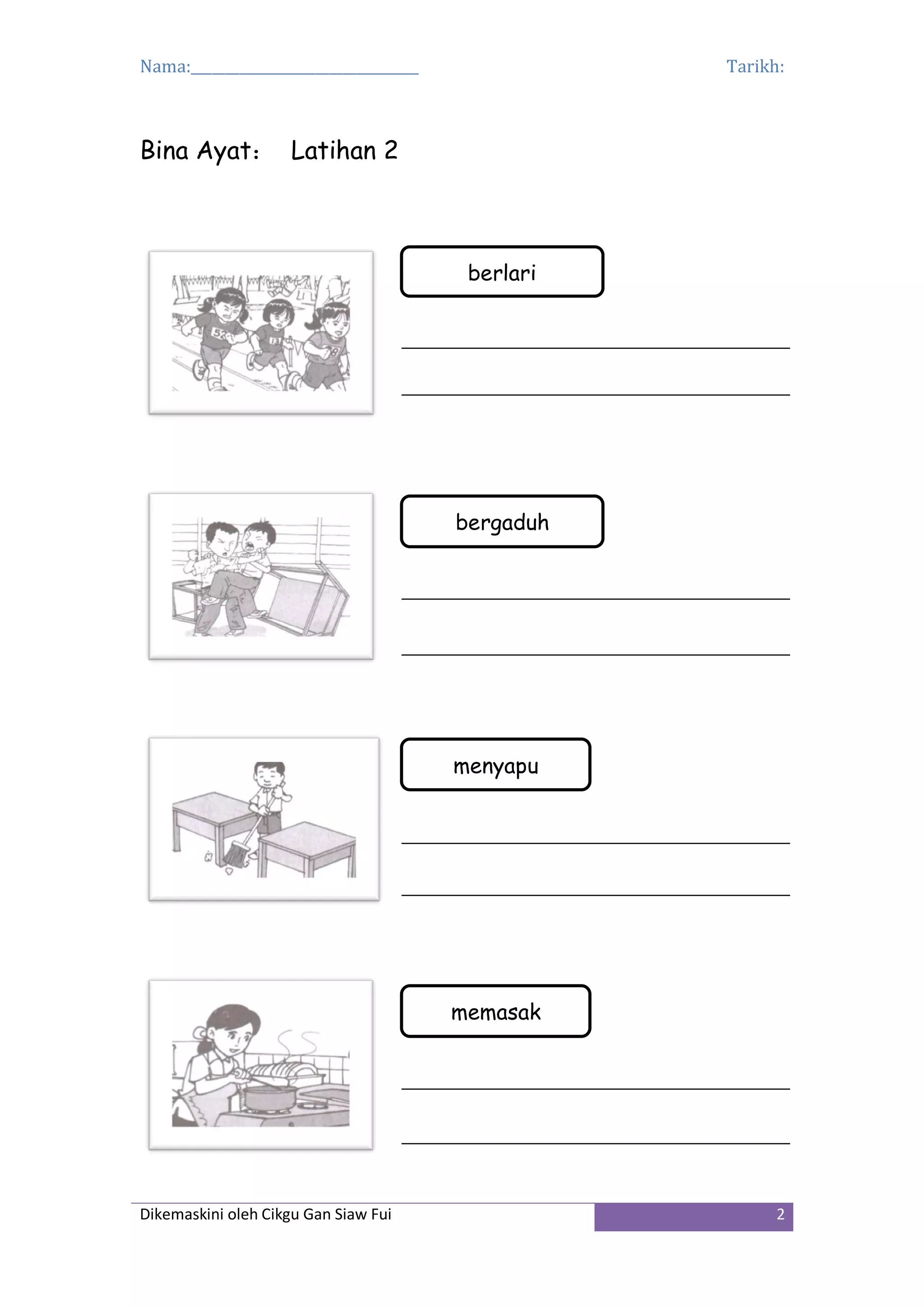 Latihan Bina Ayat Bm Tahun 1 Dan 2 1 Pdf