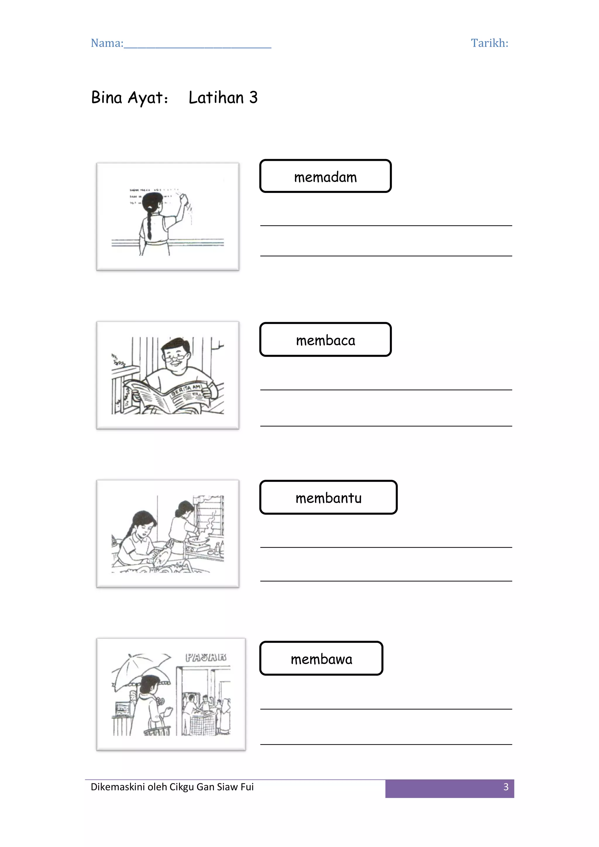 Latihan Bina Ayat Bm Tahun 1 Dan 2 1 Pdf
