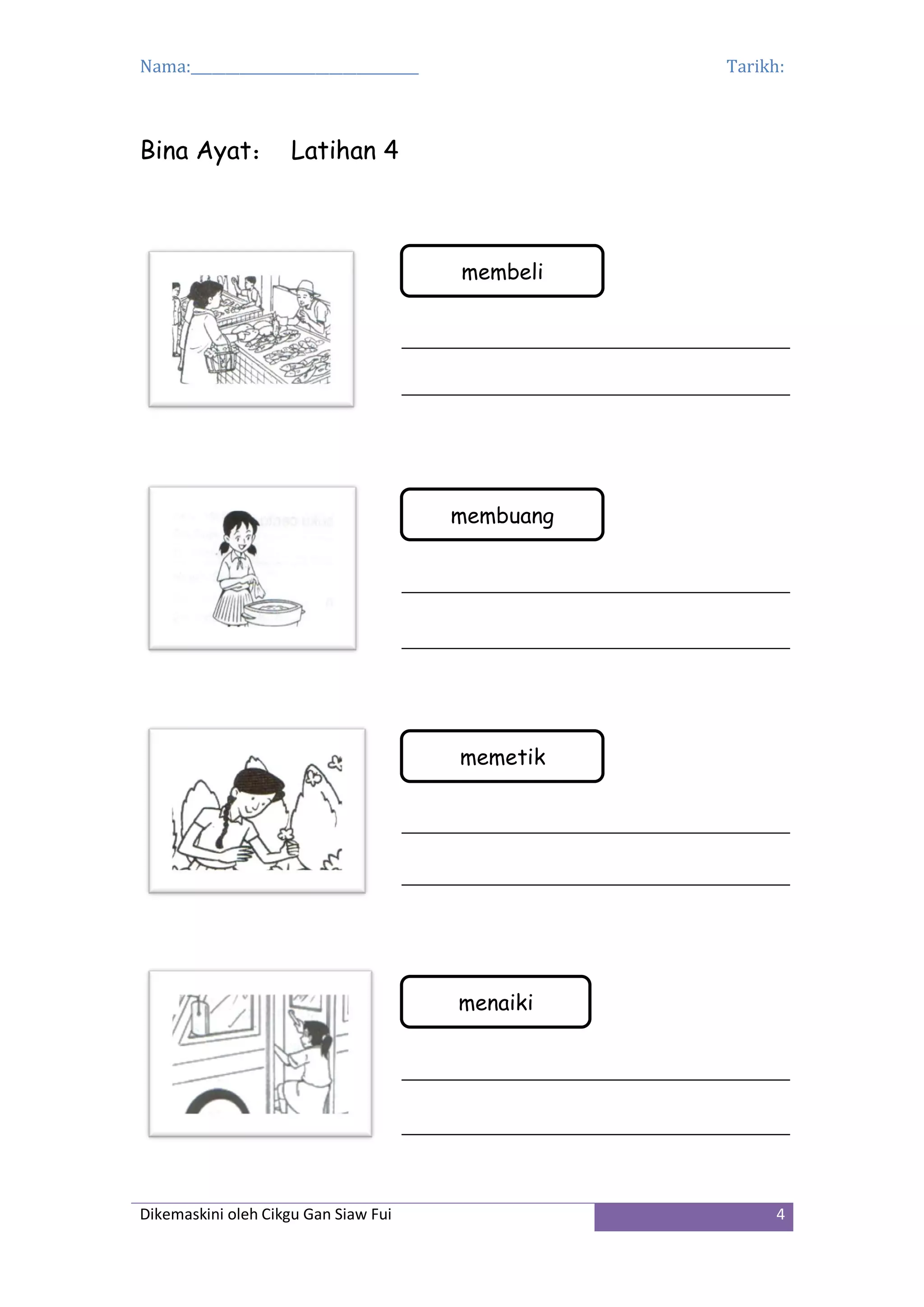 Latihan Bina Ayat Bm Tahun 1 Dan 2 1 Pdf