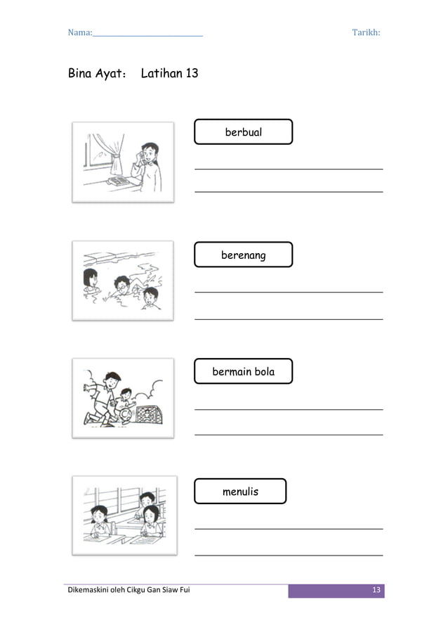 Latihan Bina Ayat Bm Tahun 1 Dan 2 1 Pdf