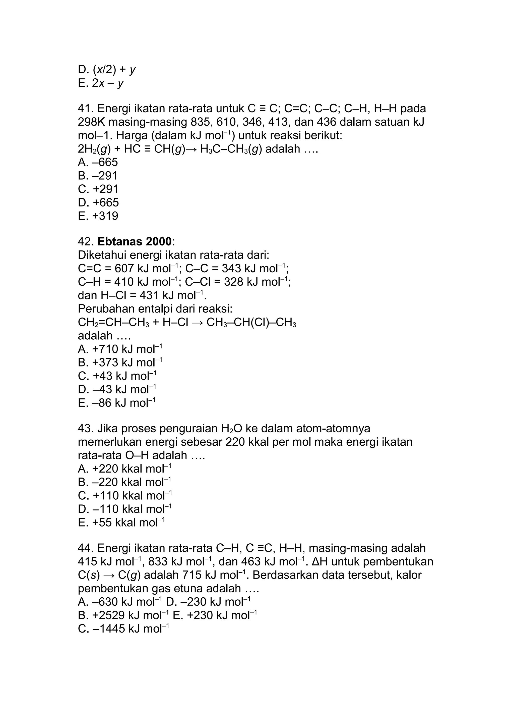 Latihan contoh soal dan jawaban perubahan entalpi | DOC