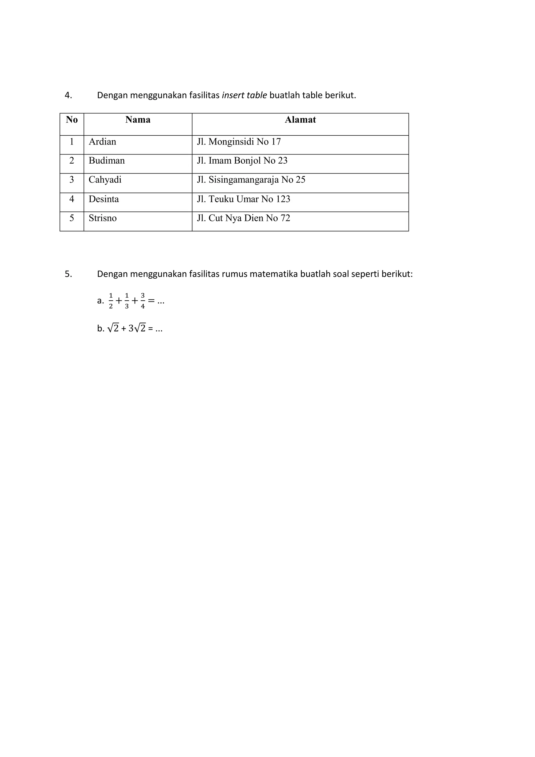 Latihan dan soal praktek Ms.Word