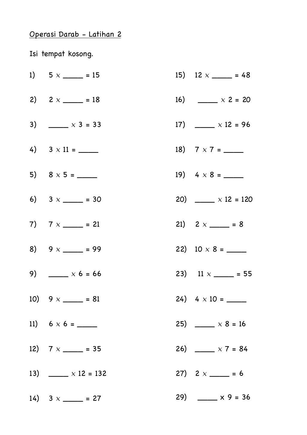 Latihan Darab & Bahagi