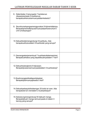 Latihan darab penyelesaian masalah tahun 3 kssr | DOCX