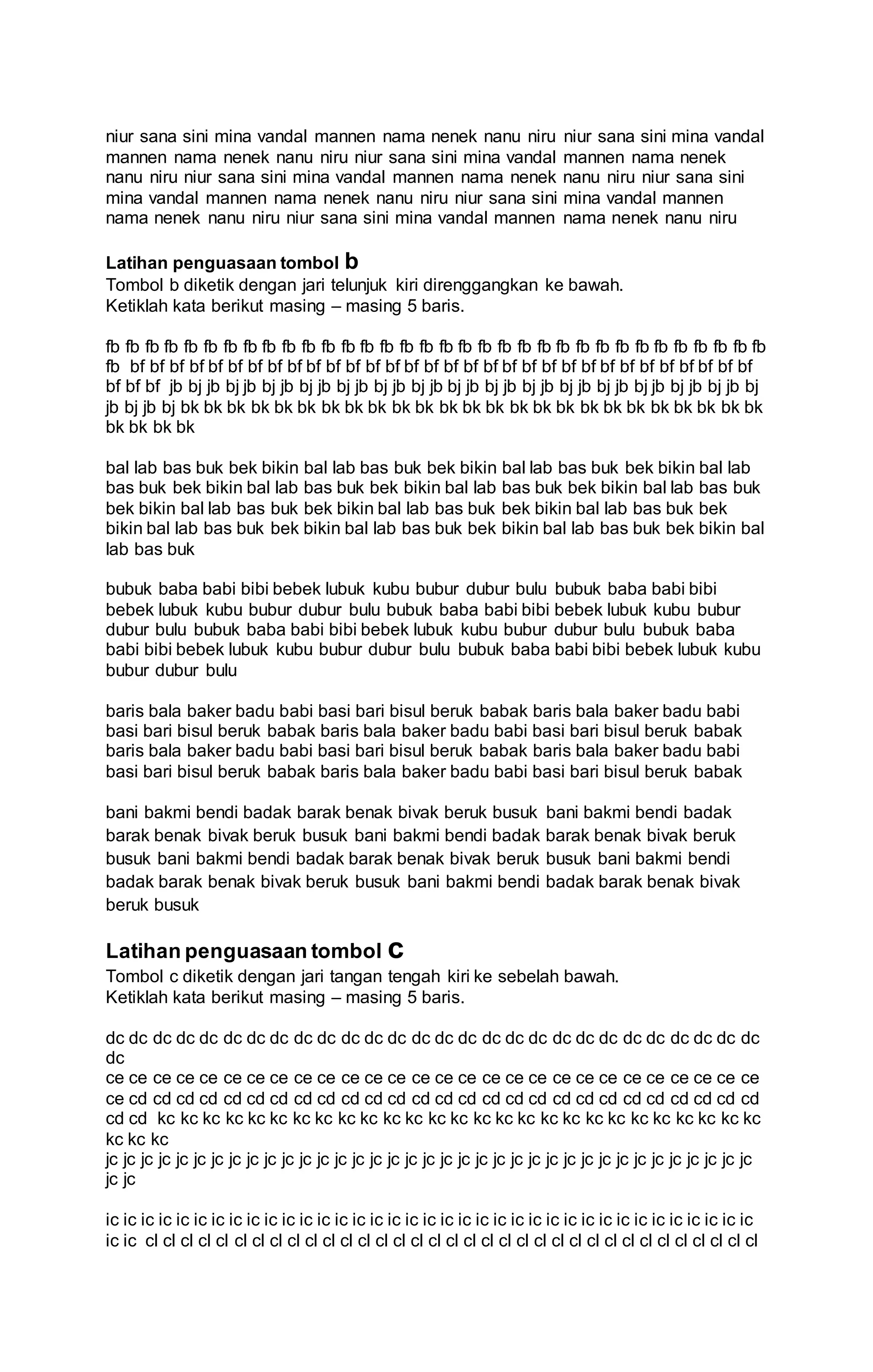 Latihan dasar mengetik 10 jari dan mengetik buta | DOCX