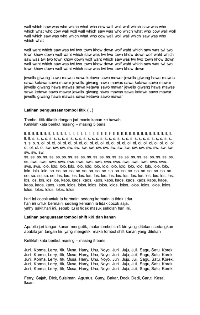 Latihan dasar mengetik 10 jari dan mengetik buta | DOCX